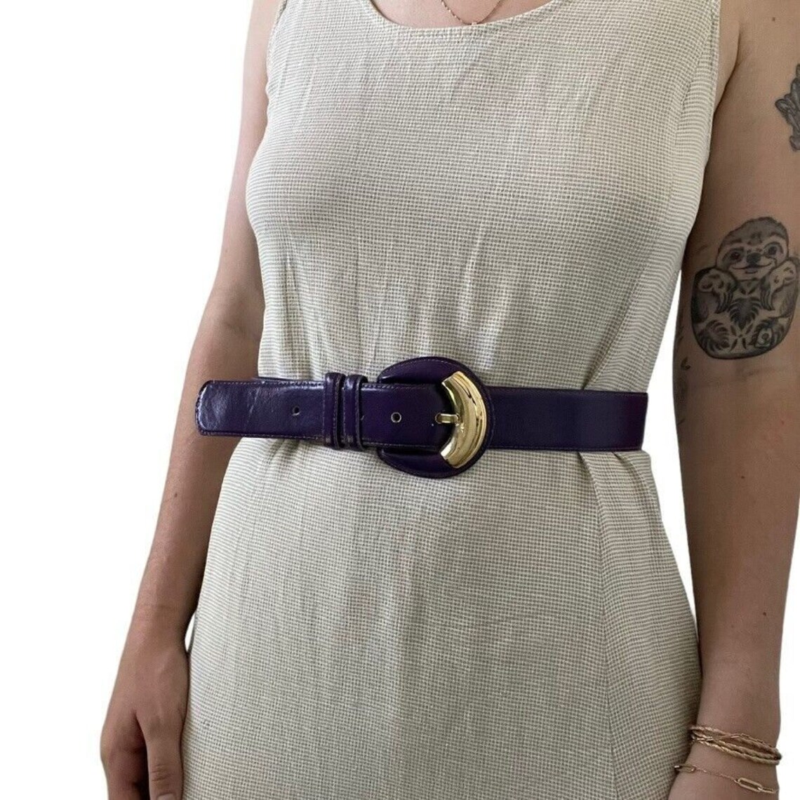 Vintage 1980s Womens Milor Purple Leather Retro Gold Buckle Waist Belt ...