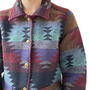 Vintage 90s Womens Wool Blend Aztec Southwestern Bohemian Fleece Jacket ...