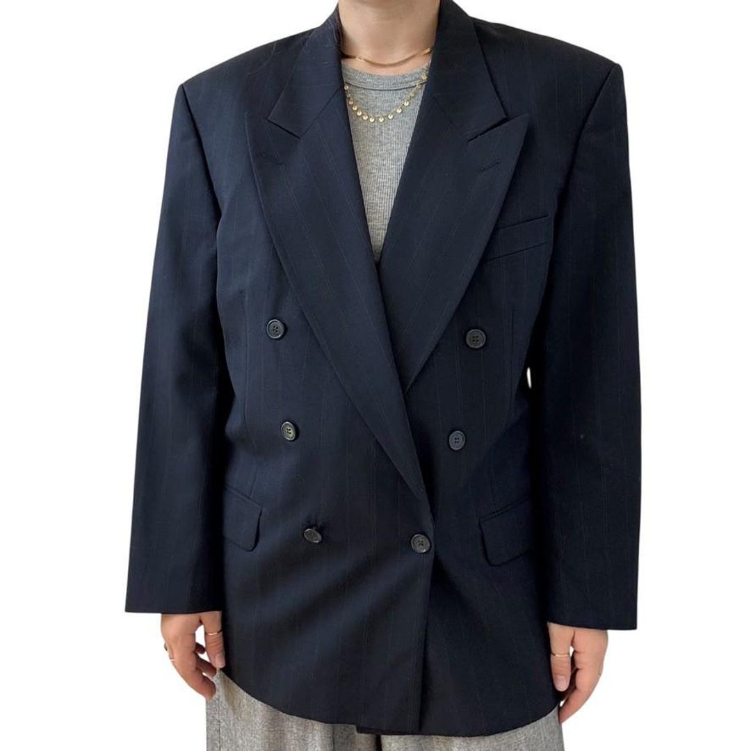 Vintage YSL Yves Saint Laurent Navy Blue Double Breasted Wool Blazer ...