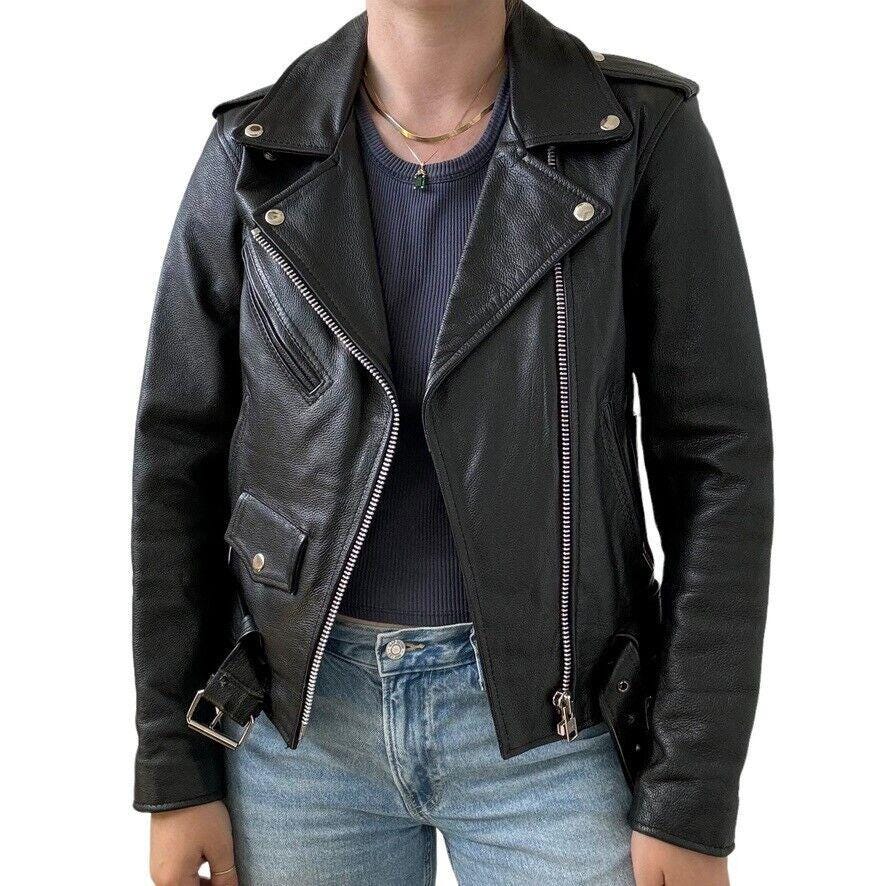 Vintage 1990s Womens Black 100% Leather Biker Moto Grunge Vintage 1990s Womens Black 100% Leather Biker Moto Grunge