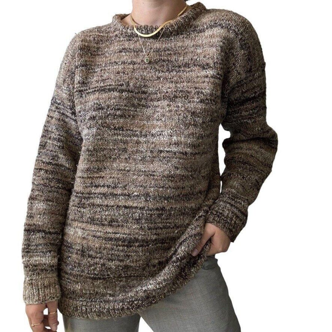 Vintage Hand Knit Brown 100% Wool Chunky Oversized Cozy Fall Sweater XL ...