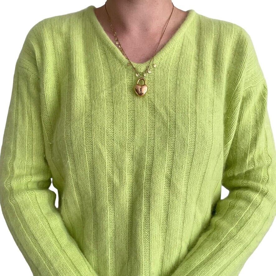 Vintage 80s Womens Gantos Soft Angora Lime Neon Green Ribbed V Neck ...