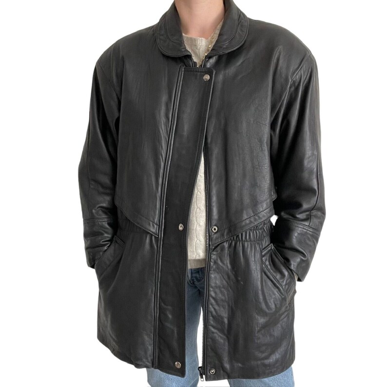 Vintage Womens Saxon Leather Black Mid Length Coat Jacket Made in ...