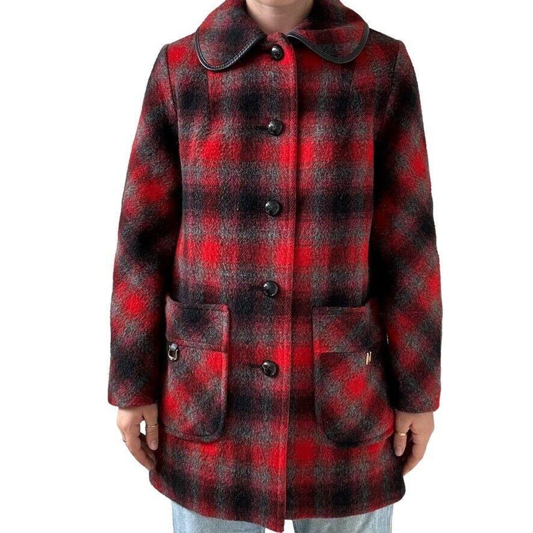 Vintage M. Liman 1970s Red Black Checkered Wool Lumberjack Jacket Mid ...