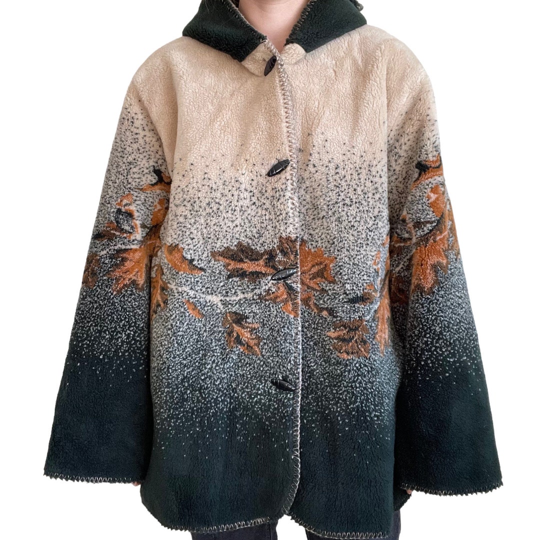 Vintage 90s White Stag Fall Leaf Landscape Hooded Fleece Jacket Coat Sz ...