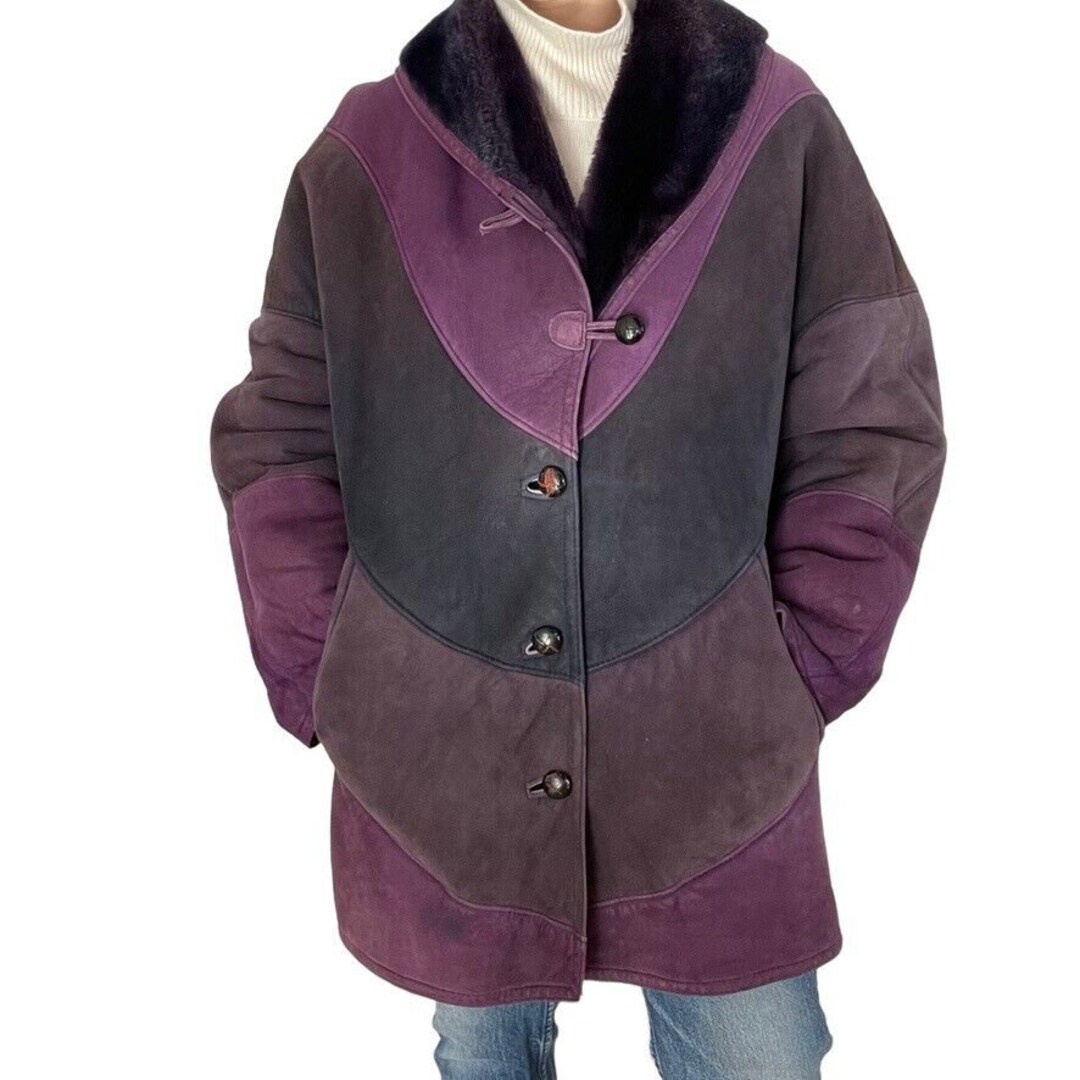 Vintage Unisex Purple Suede Leather Genuine Shearling Retro Western ...