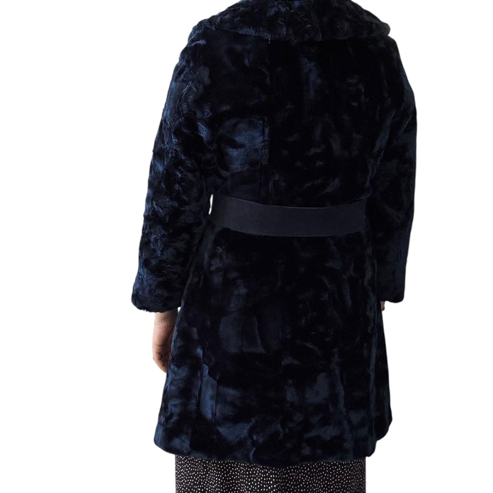 Vintage 1960s Glenkara by Glenoit Navy Blue Faux Fur Velvet Jacket Coat ...