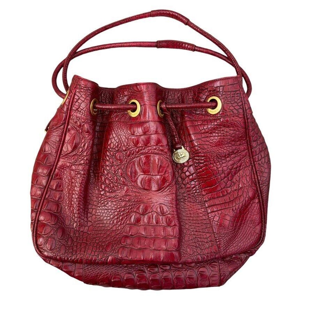 Brahmin Vintage Red Croc Embossed Leather Bucket Large Hobo Shoulder ...