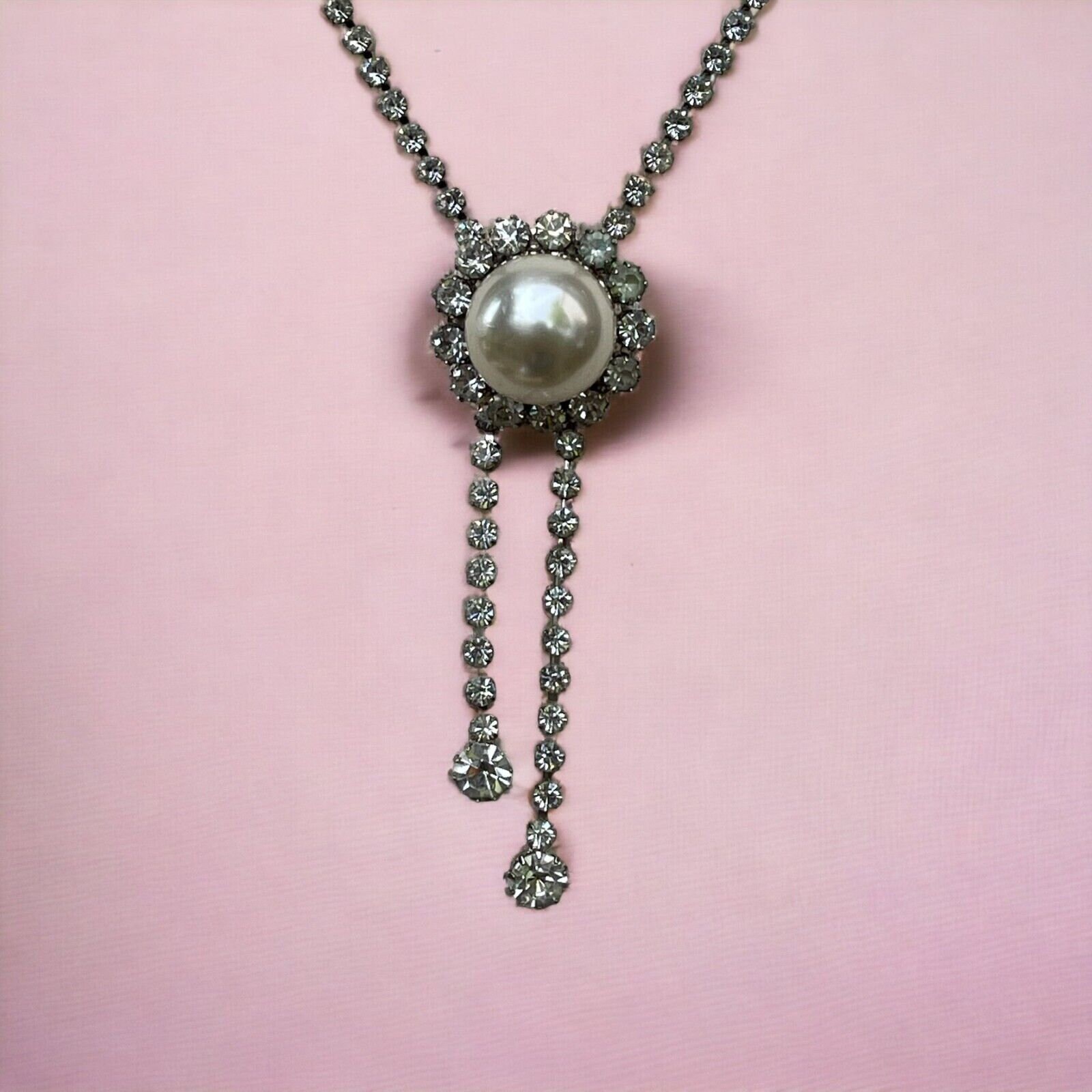 Vintage 60s Judy Lee Tennis Negligee Necklace Clear Rhinestone Pearl ...