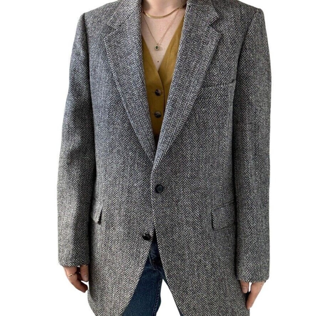 Vintage Harris Tweed Black Gray Herringbone Tweed Scottish Sport Coat ...