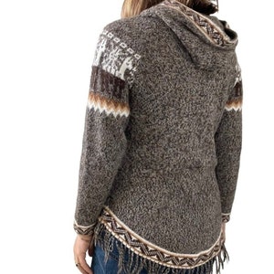 Vintage Womens Incas Andes Brown Alpaca Peruvian Soft Hoodie Fringe ...