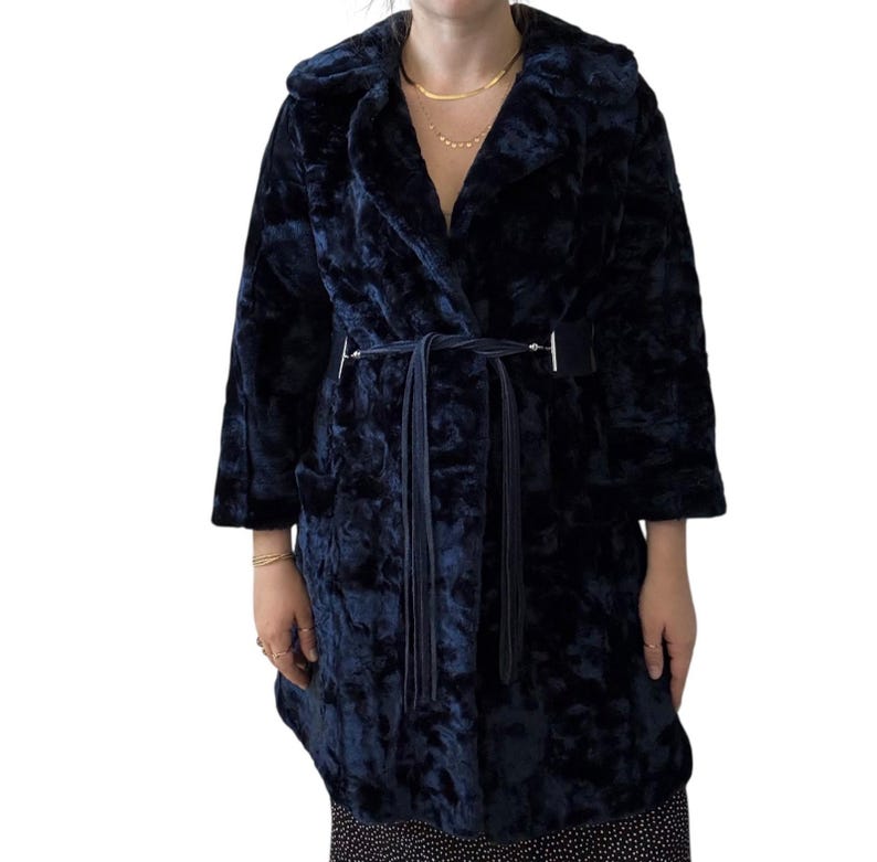 Vintage 1960s Glenkara by Glenoit Navy Blue Faux Fur Velvet Jacket Coat ...