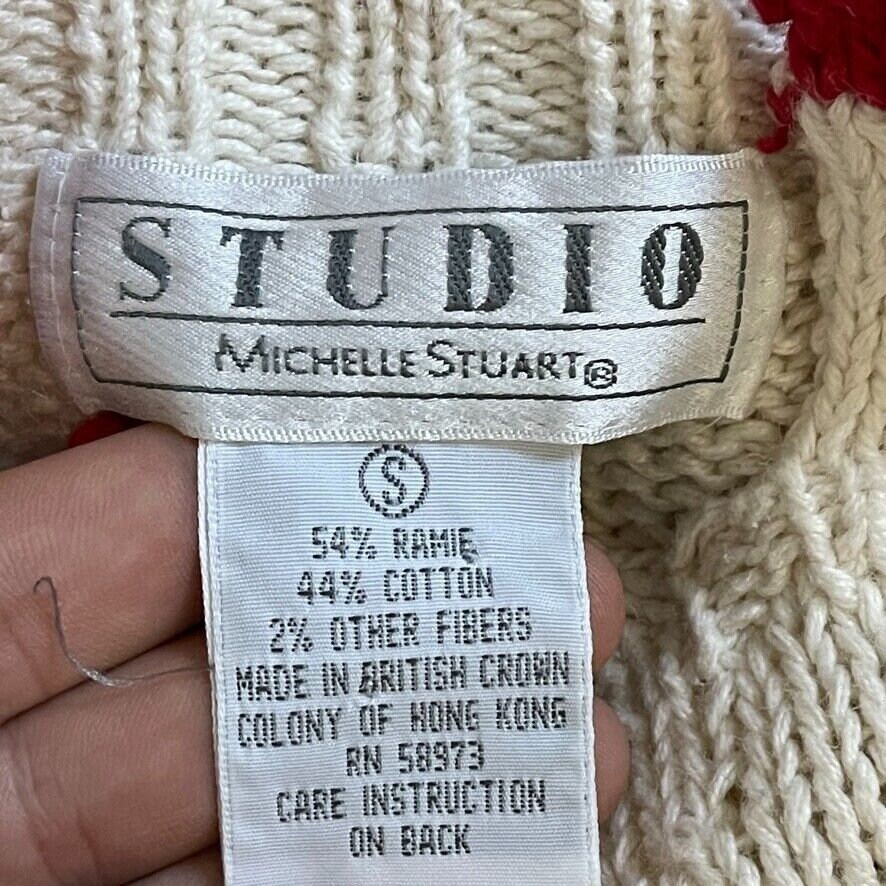 Vintage Studio 80s Womens Hand Knit Cotton Farm Duck Motif Sweater Sz S ...