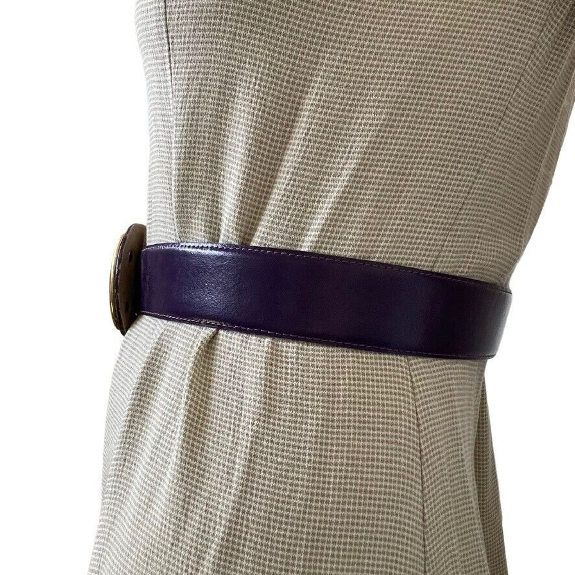 Vintage 1980s Womens Milor Purple Leather Retro Gold Buckle Waist Belt ...