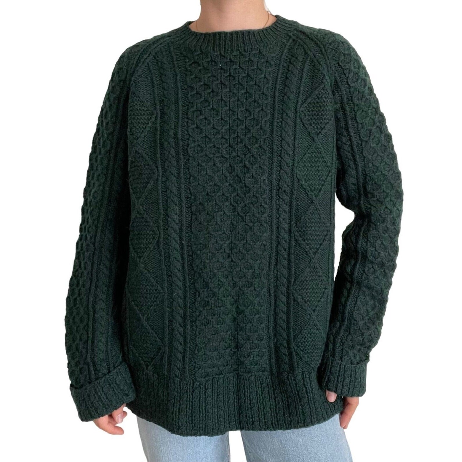 Vintage 90s the Limited Emerald Green Wool Hand Knit Cable Fisherman ...