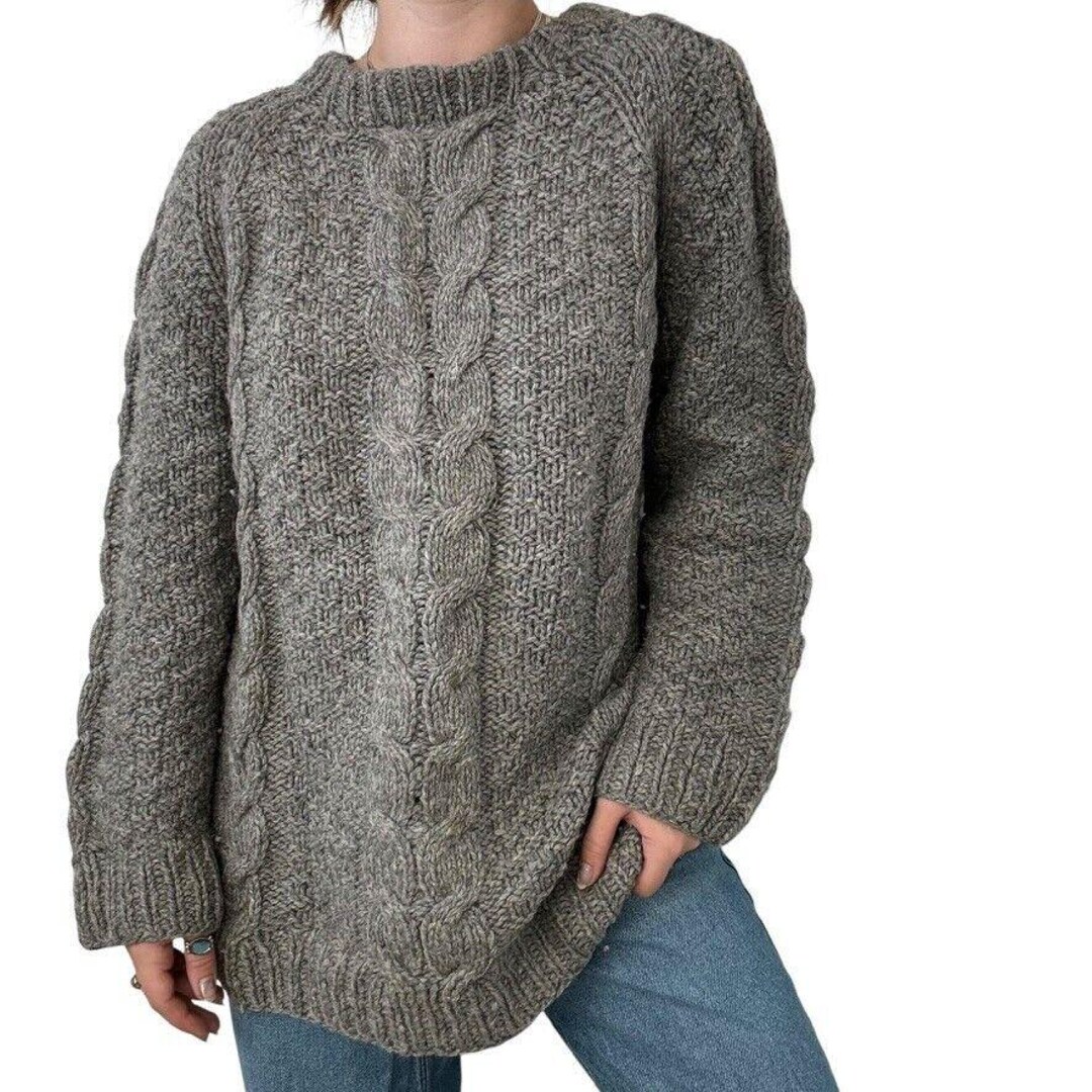 Vintage Greek Knitwear Gray Chunky 100% Wool Fisherman Oversized ...