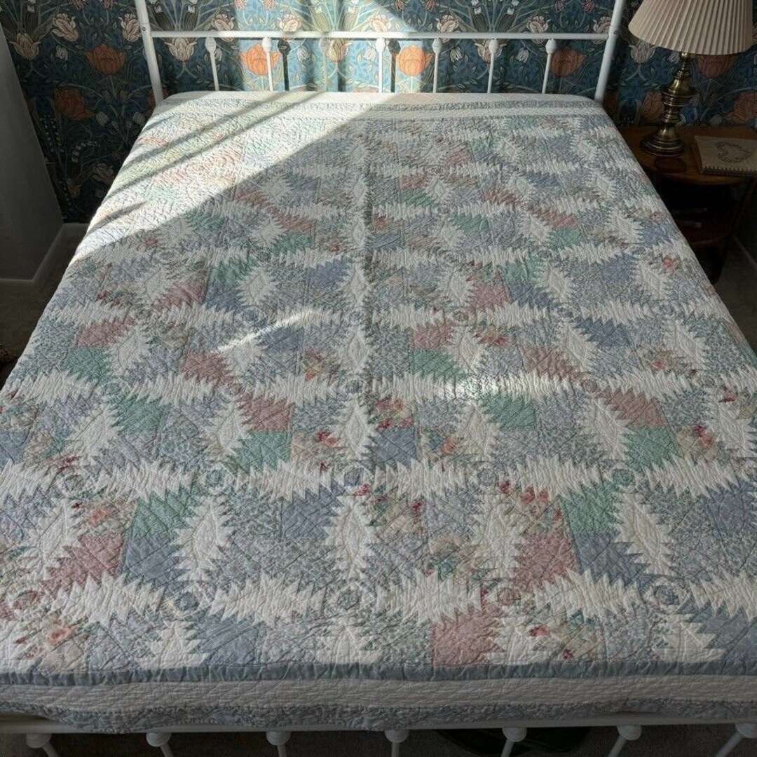 Vintage 80s Arch Quilts Patch Cottagecore Pastel Floral Cotton Queen ...