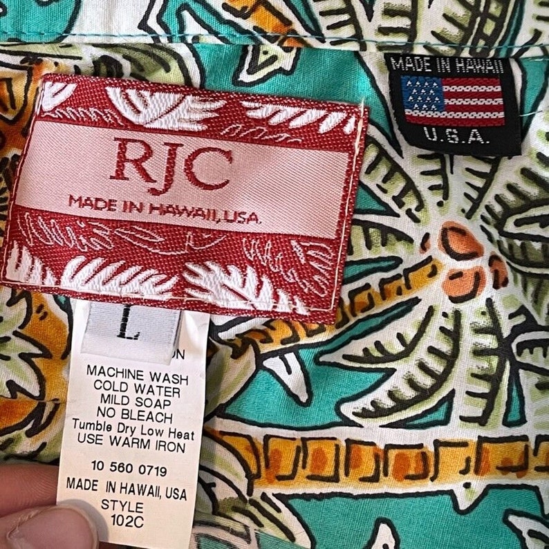 Vintage Mens RJC Made in Hawaii Tropical Tiki Volcano Cotton Button ...