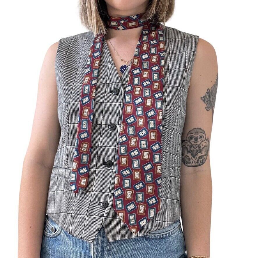 Vintage 1980s Christian Dior Red 100% Silk Dark Academia Geometric ...