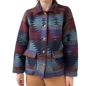 Vintage 90s Womens Wool Blend Aztec Southwestern Bohemian Fleece Jacket ...