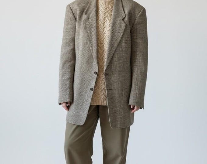 Vintage Unisex Giorgio Armani Brown Silk Flax Oversized Sport Coat ...