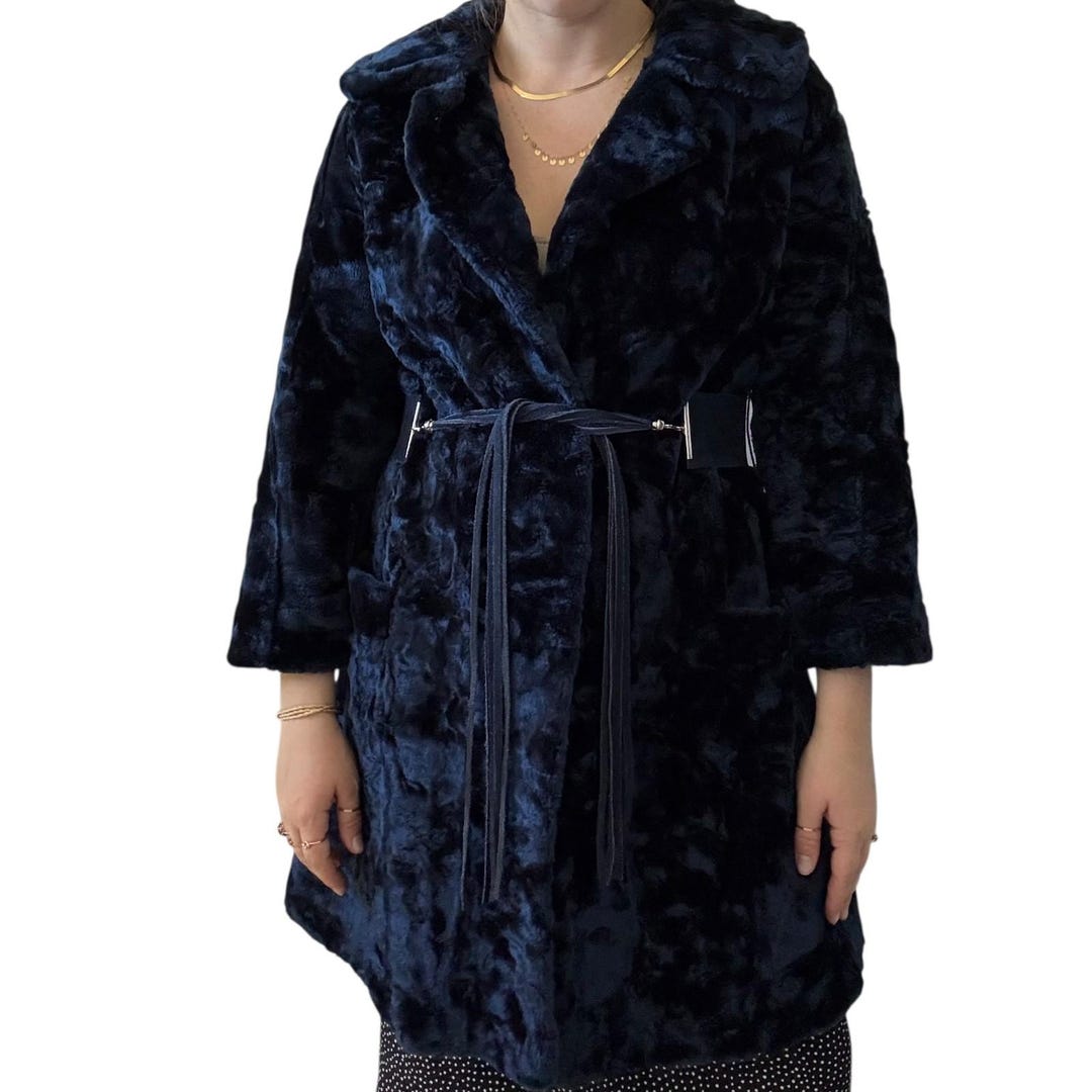 Vintage 1960s Glenkara by Glenoit Navy Blue Faux Fur Velvet Jacket Coat ...