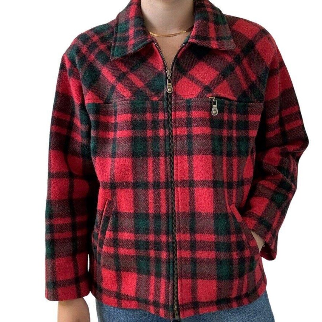 Vintage Stephanie Mathews Womens Red Green Plaid Wool Checkered Fall ...