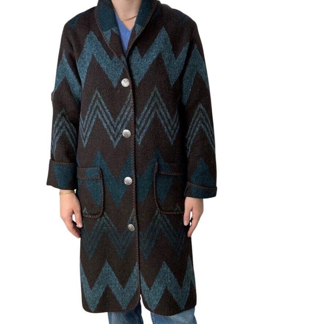 Vintage Rhonda Stark Brown Blue Aztec Western Wool Blend Ranch Chore ...