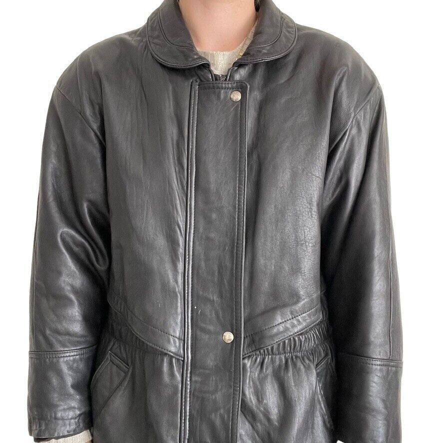 Vintage Womens Saxon Leather Black Mid Length Coat Jacket Made in ...