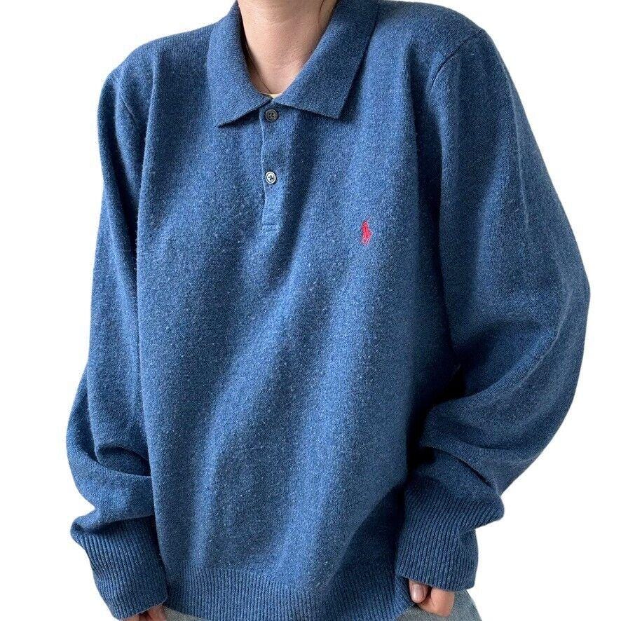 Vintage 1990s Polo Ralph Lauren Mens Blue 100% Lambs Wool Polo Sweater ...