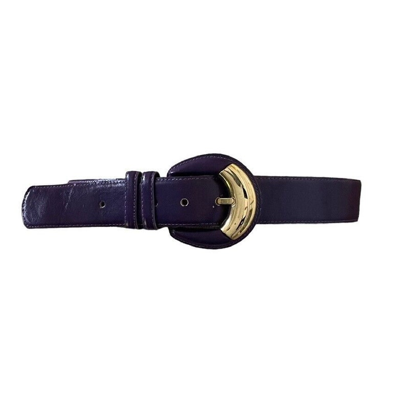 Vintage 1980s Womens Milor Purple Leather Retro Gold Buckle Waist Belt ...
