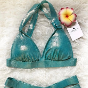 Metallic Blue Bikini Triangle Adjustable Bikini Top - Etsy