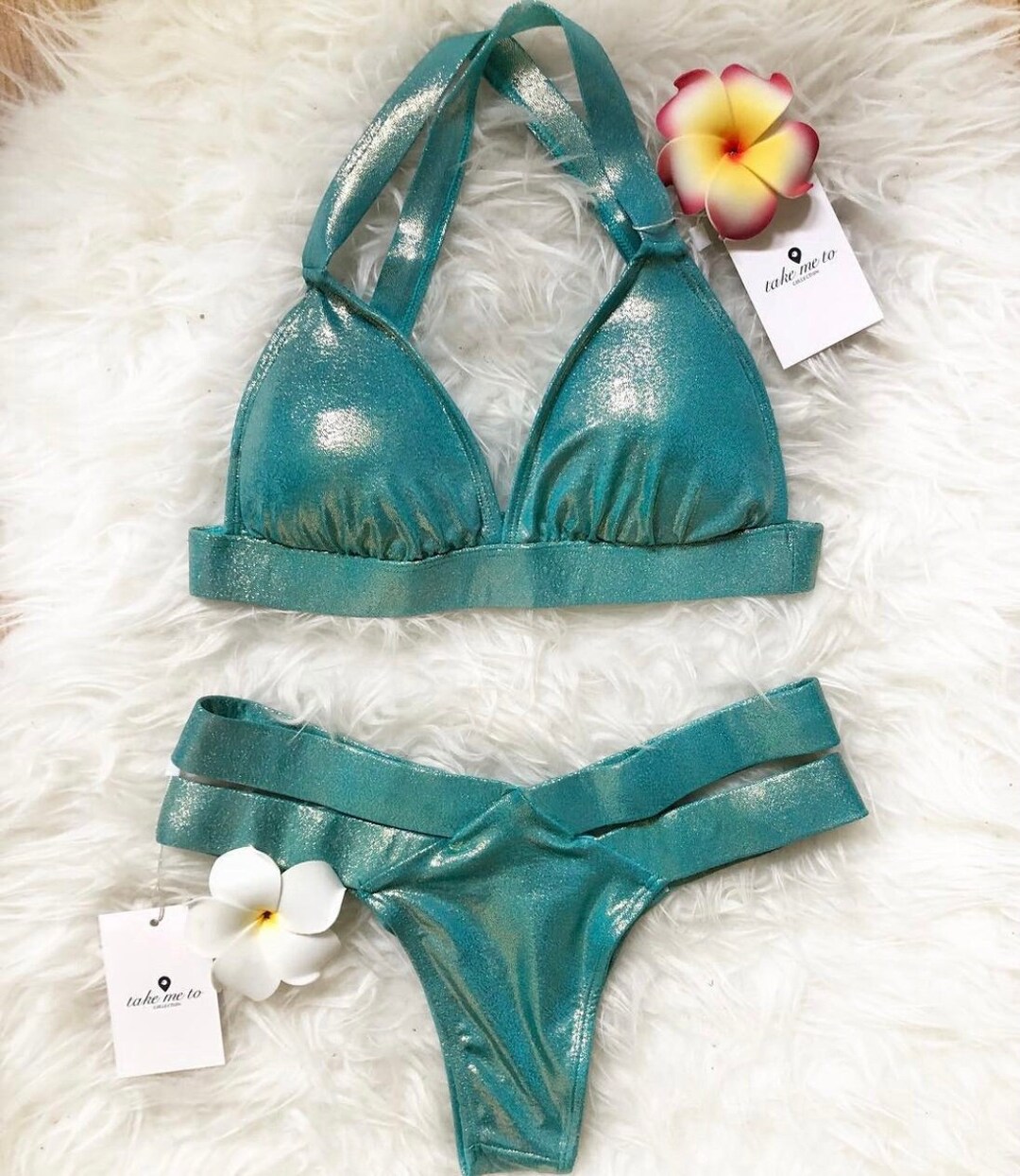 Metallic Blue Bikini Triangle Adjustable Bikini Top - Etsy