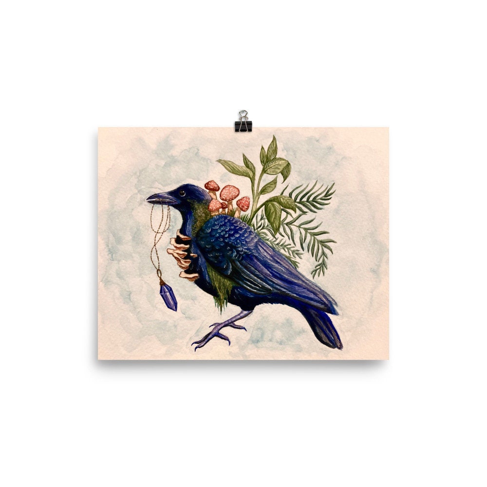 Mystical Crow Art Print Moss and Fungi Art Nature Wall Decor - Etsy
