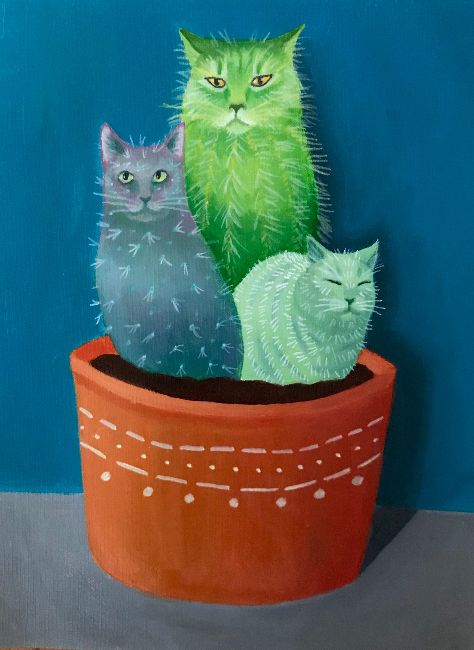 Cactus Cat Art Print Gift for Cat Lovers Botanical Art | Etsy