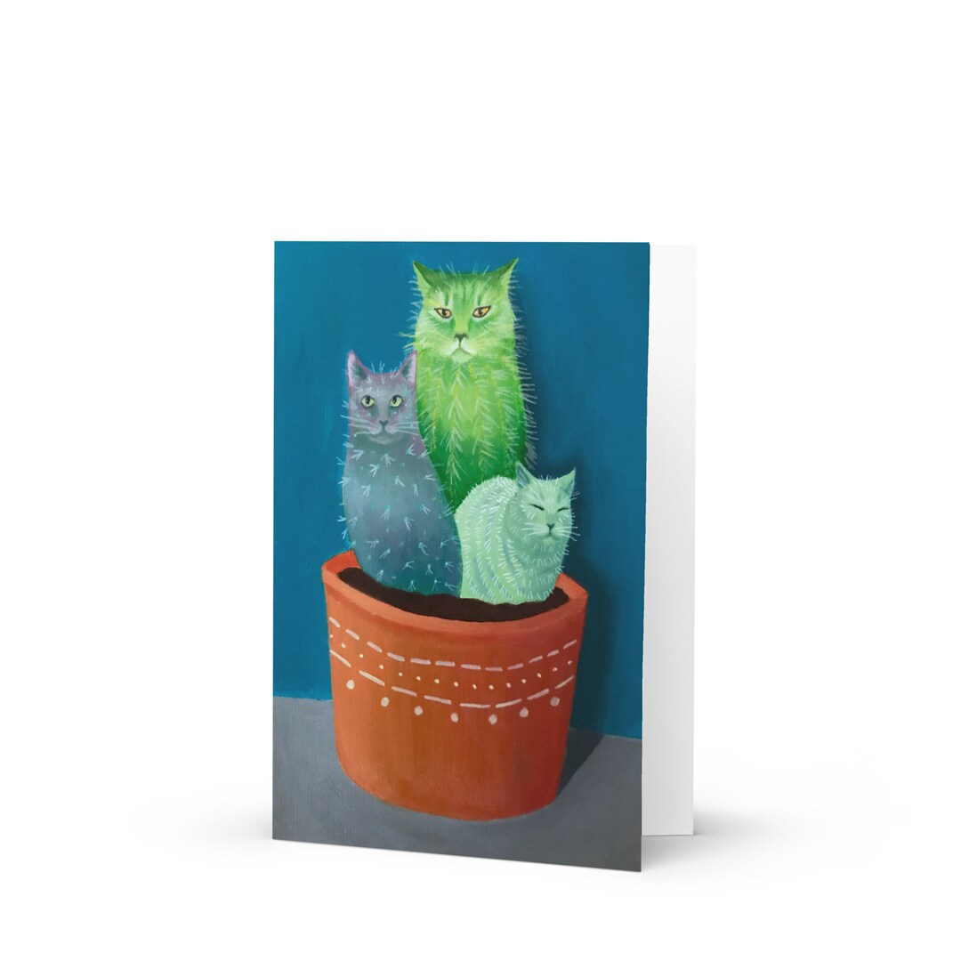 Cactus Cats Card Whimsical Animal Greeting Card Unique Card Art Print ...