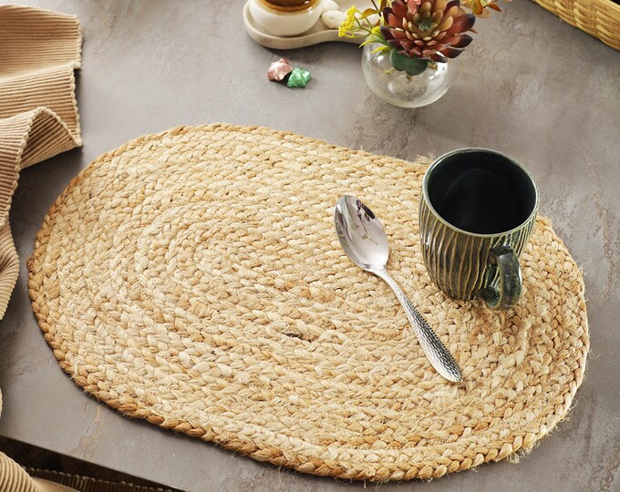 Set of 4 Natural Jute Placemats | Handwoven Oval Shape Jute Placemats ...