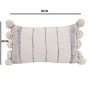 Ivory & Grey Classic Striped Cushion Cover Boho Cotton Cushion Cover Stylish Rectangular Pom-pom ...