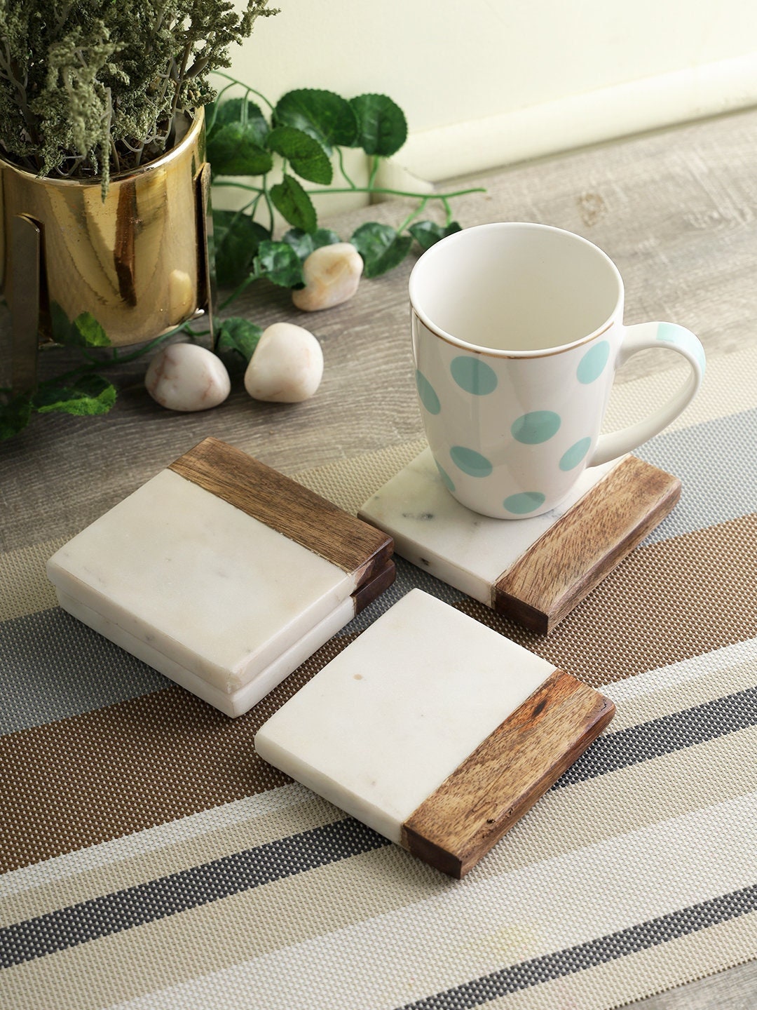 Set Of4 Marble & Wood Coasters Gift for Easter Square Coaster - Etsy