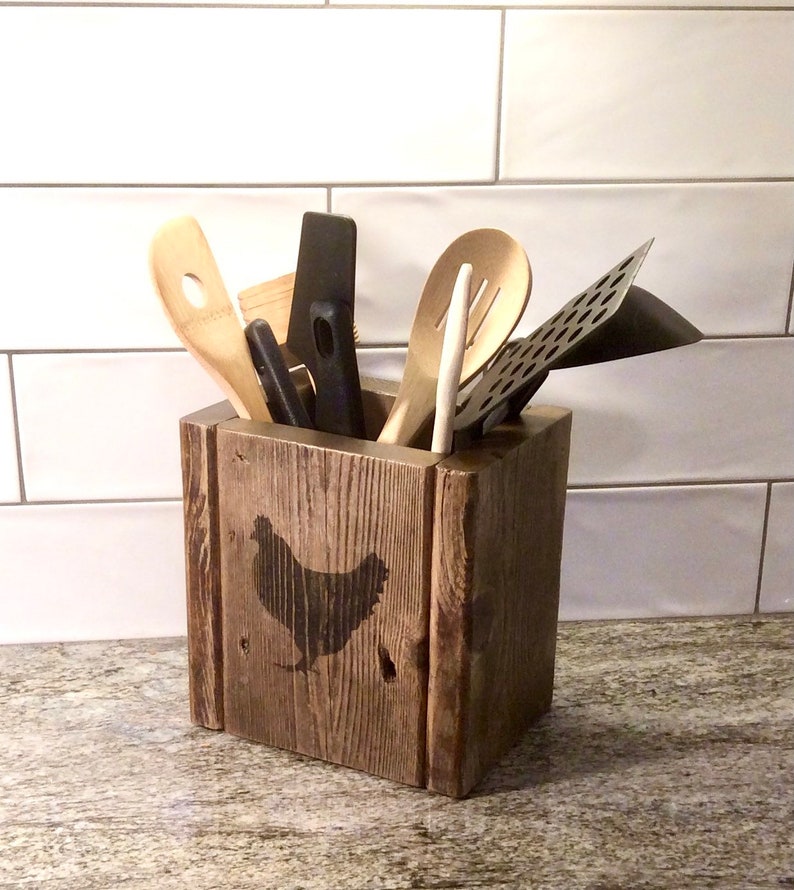 Farmhouse Utensil Holder Rustic Wood Utensil Holder Kitchen - Etsy