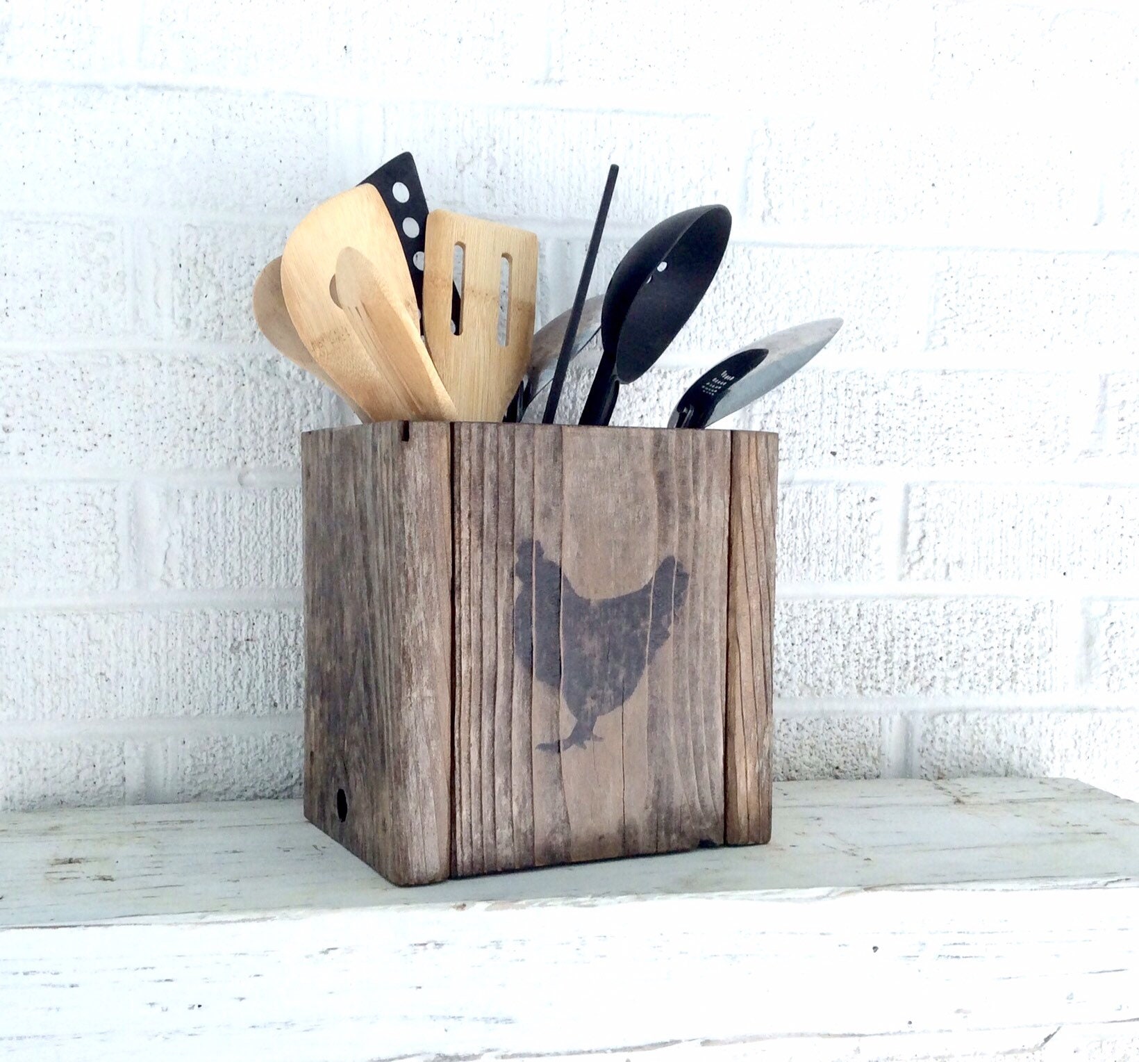 Farmhouse Utensil Holder Rustic Wood Farmhouse Decor | Etsy