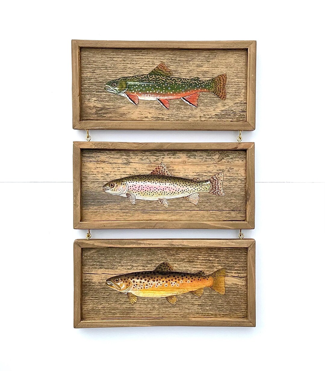 Hand Painted Trout Art, Trout Reclaimed Wood Wall Decor Set - Etsy