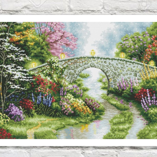 Garden Landscape Cross Stitch Pattern Colorful Art DIY - Etsy