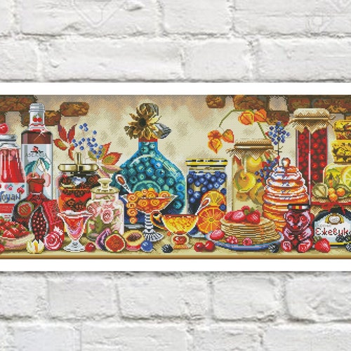 Kitchen Cross Stitch Pattern Colorful Art DIY X-stitch Chart - Etsy