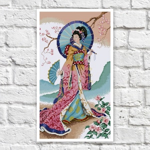 Japanese Geisha Cross Stitch Pattern Woman Colorful Art DIY Japanese Geisha Cross Stitch Pattern Woman Colorful Art DIY