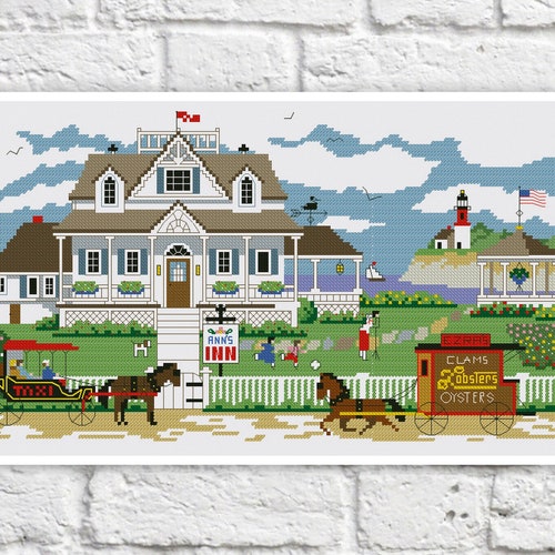 Village Farm Cross Stitch Pattern Colorful Art DIY X-stitch - Etsy