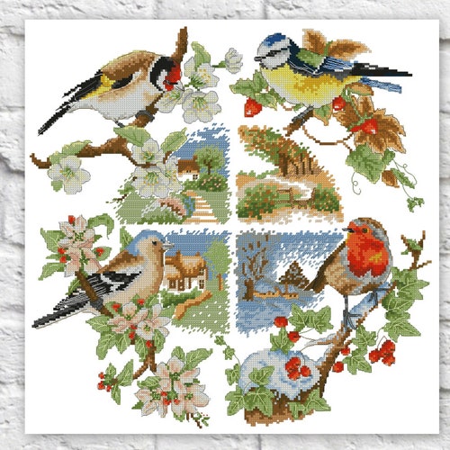 Birds Cross Stitch Pattern Christmas Birds X-stitch Chart - Etsy