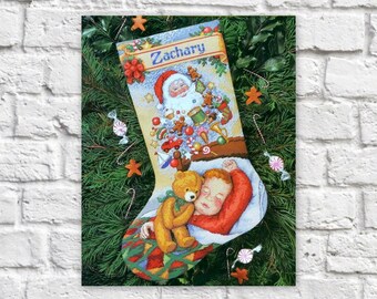 Christmas Stocking Cross Stitch Pattern Colorful Art DIY | Etsy