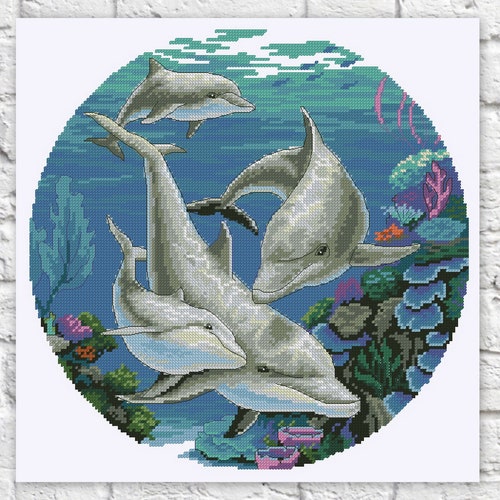 Sea Life Cross Stitch Pattern Colorful Art DIY X-stitch Chart - Etsy
