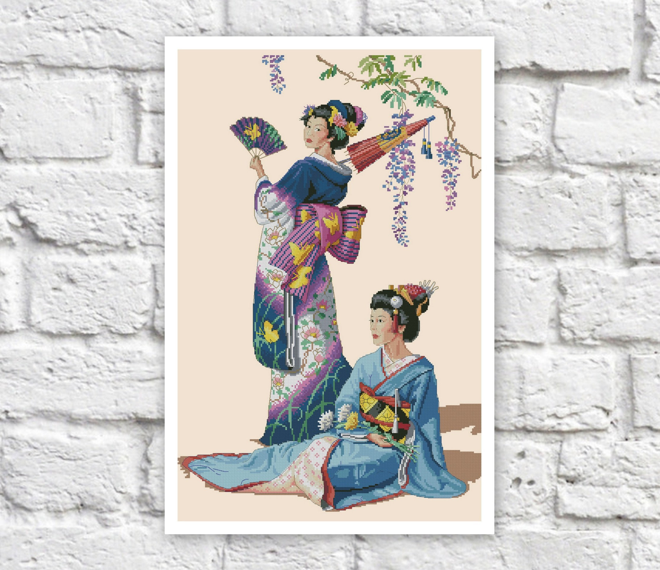 Japanese Geisha Cross Stitch Pattern Colorful Art DIY X-stitch - Etsy ...